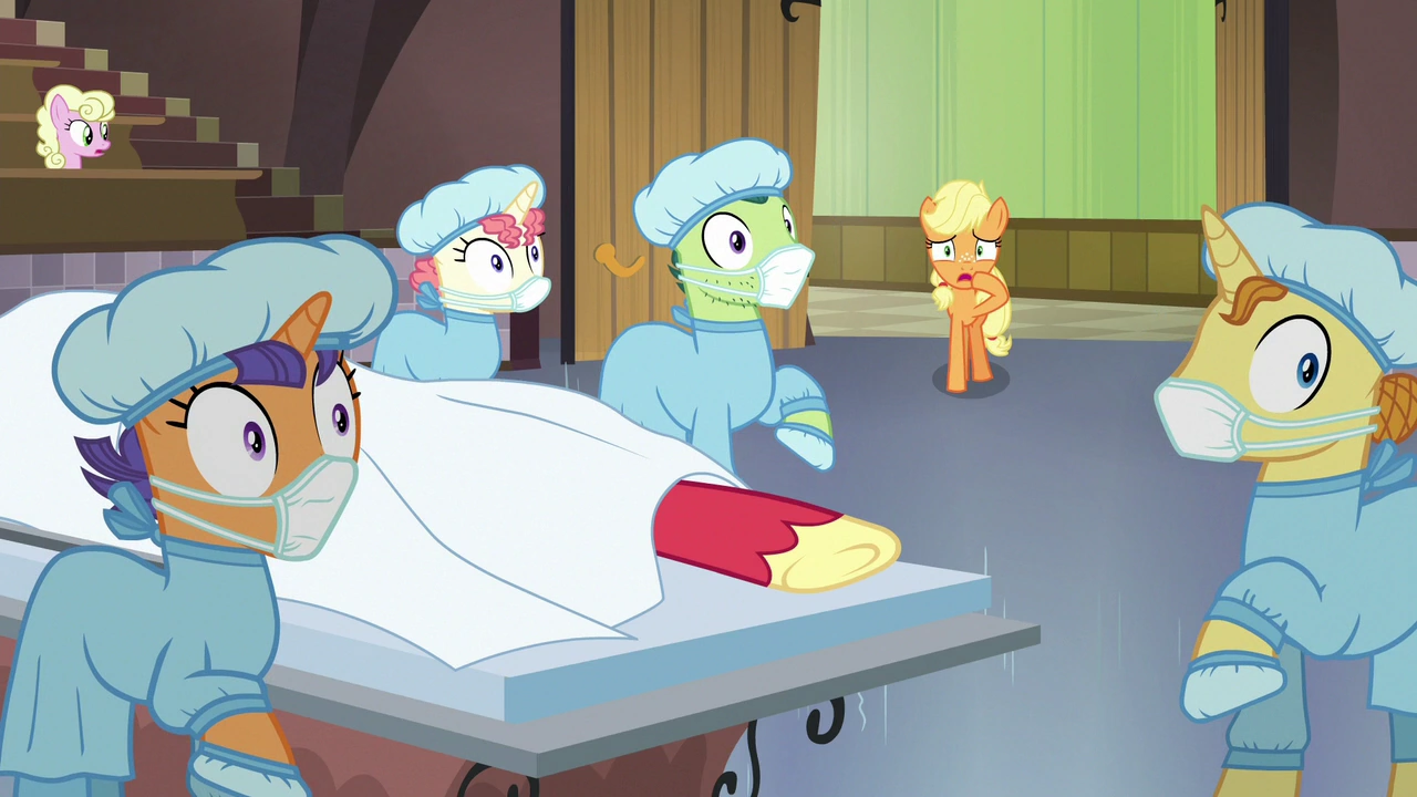 Image - Applejack and surgeon ponies looking shocked S6E23.png | My ...