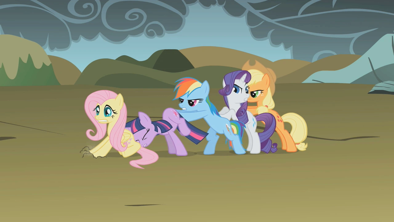 Image - Main ponies trying to push Fluttershy S1E7.png | My Little Pony ...