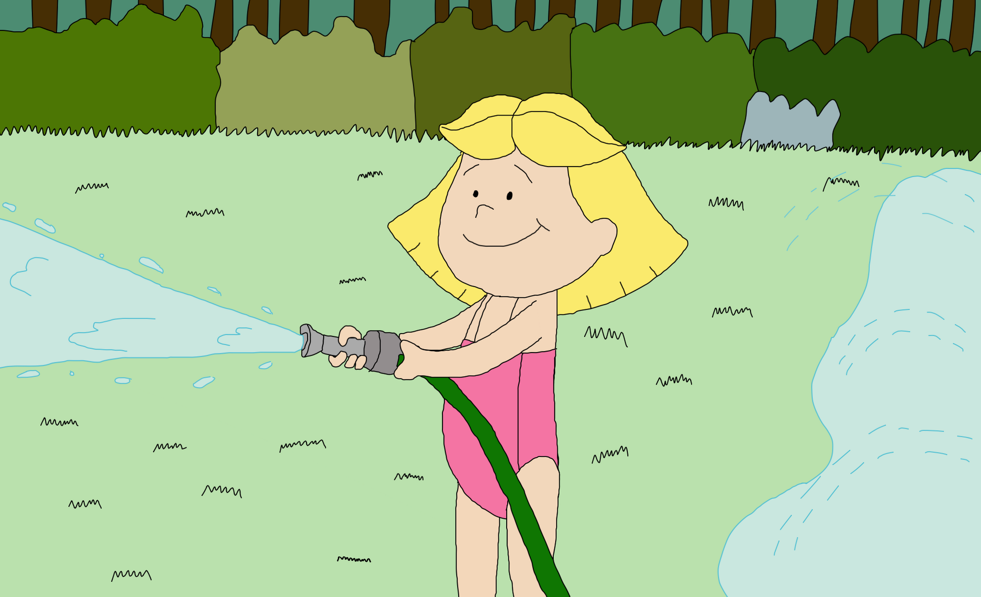 Image Emily Elizabeth Using A Garden Hose Trying To Soak Andy Loshure And Clifford The Big Red